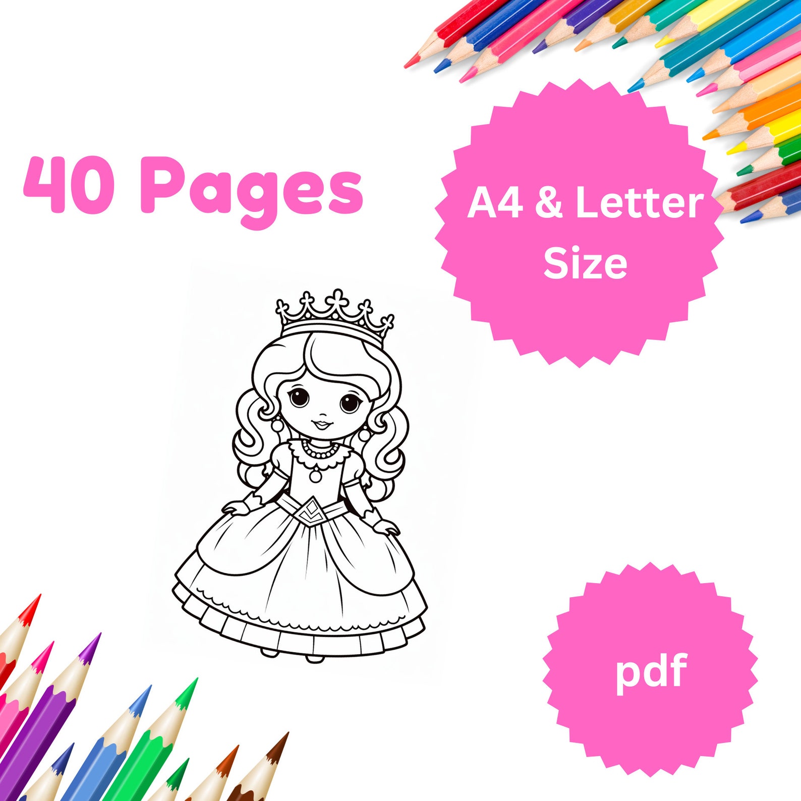 40 Kawaii Princess Coloring Pages for Kids - Etsy