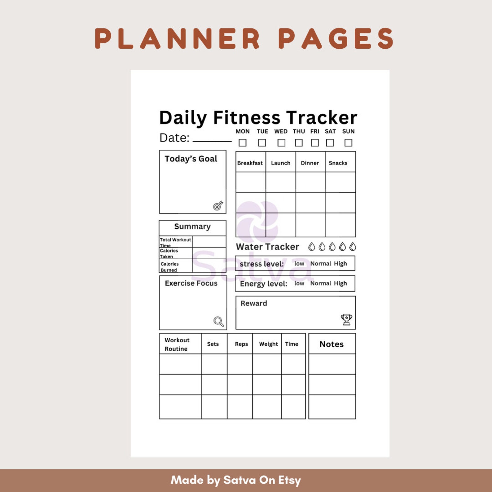 Workout Planner Printable Bundle: Fitness & Meal Planner (digital ...
