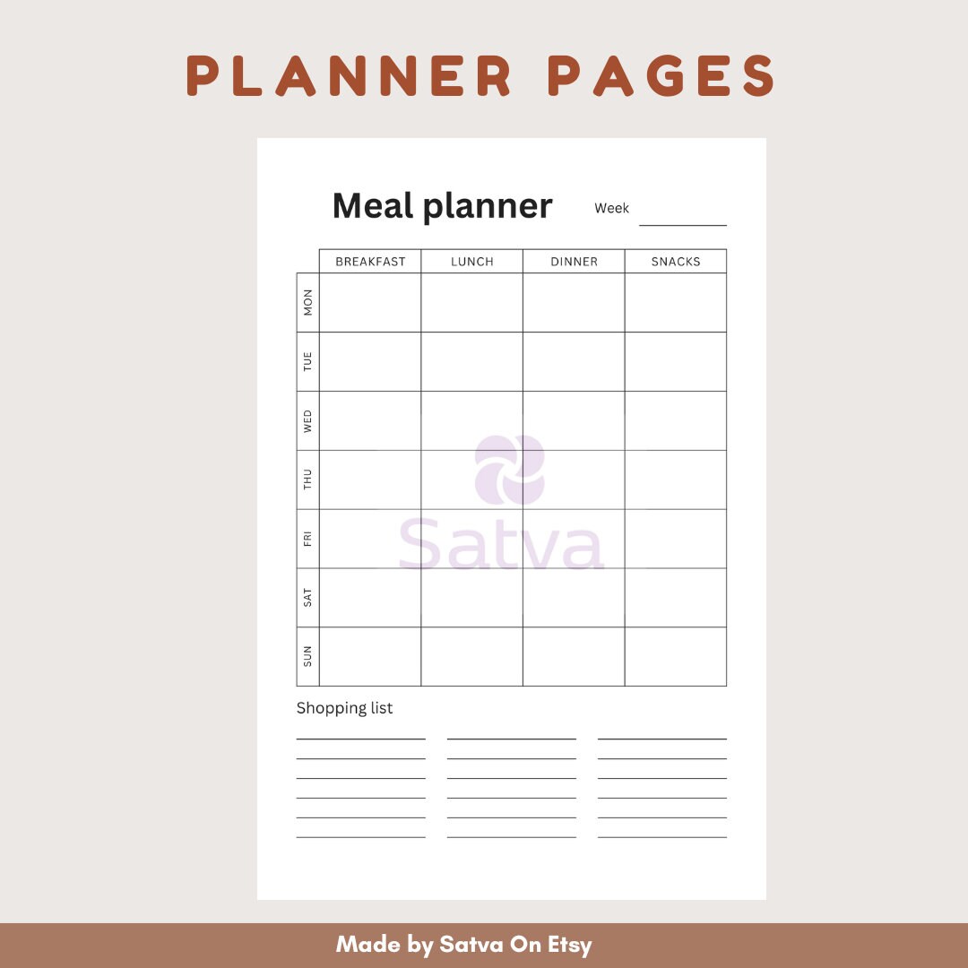 Weekly Meal Planner Printable: A4, A5, Letter Sizes (digital Download ...