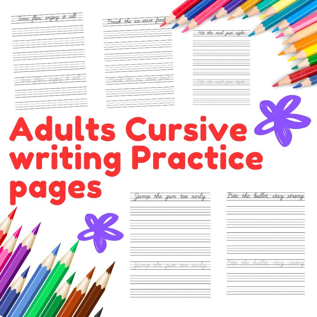 Cursive Writing Practice Pages for Adults: Letter & A4 Sizes (digital ...
