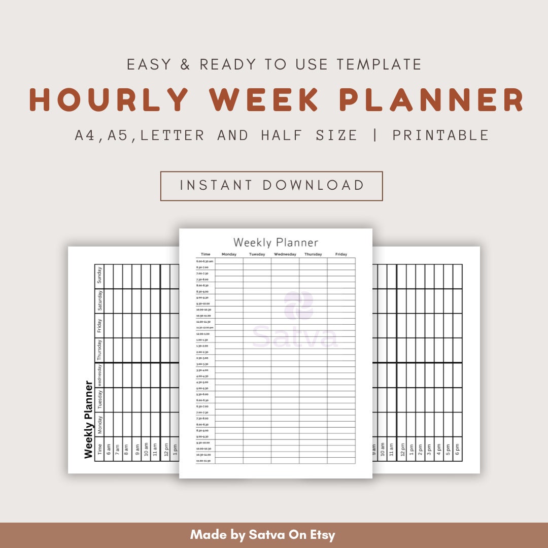 Weekly Planner Printable: Hourly Schedule, Habit Tracker (digital ...