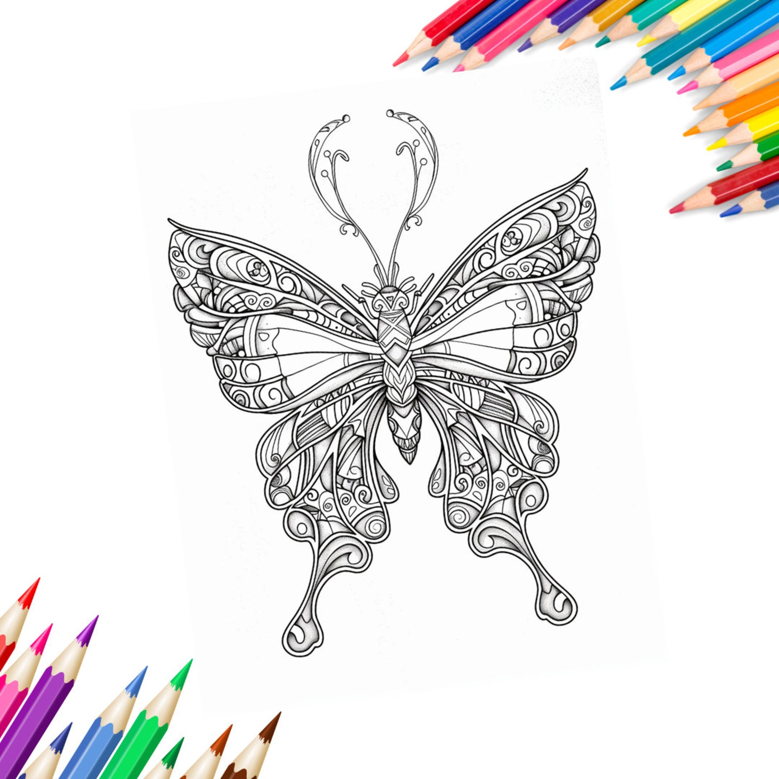 Mandala Butterfly Coloring Pages: Adult Coloring Books (printable ...