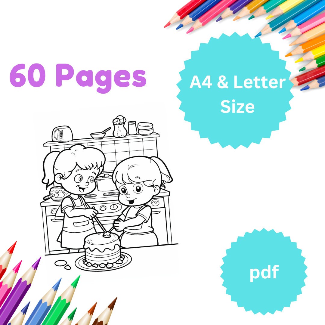 60 Kids Activity Coloring Pages: Printable Letter & A4 Size (digital ...