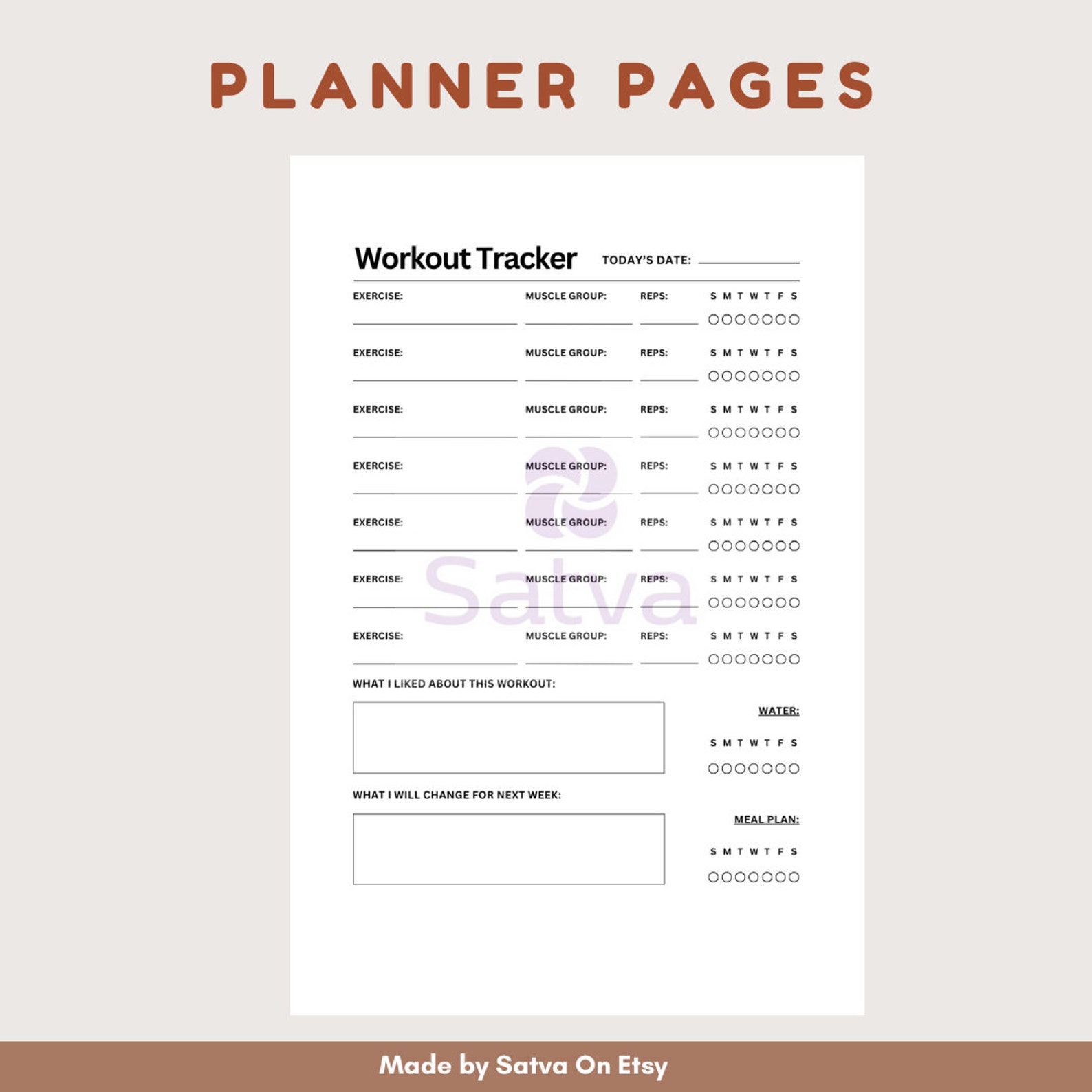 Workout Planner Printable Bundle: Fitness & Meal Planner (digital ...