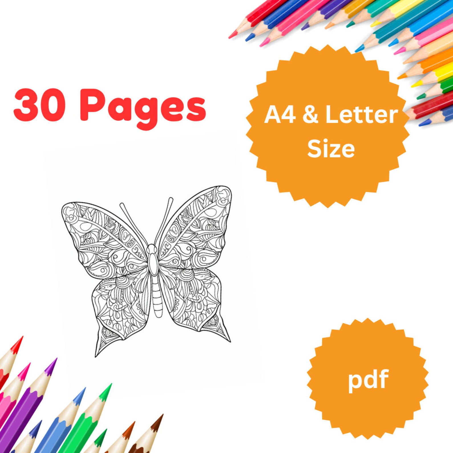 Mandala Butterfly Coloring Pages: Adult Coloring Books (printable ...