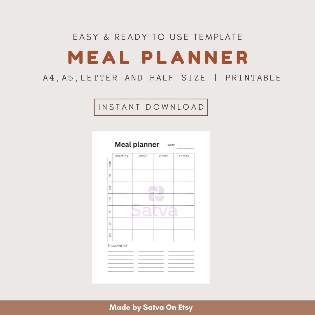 Weekly Meal Planner Printable: A4, A5, Letter Sizes (digital Download ...