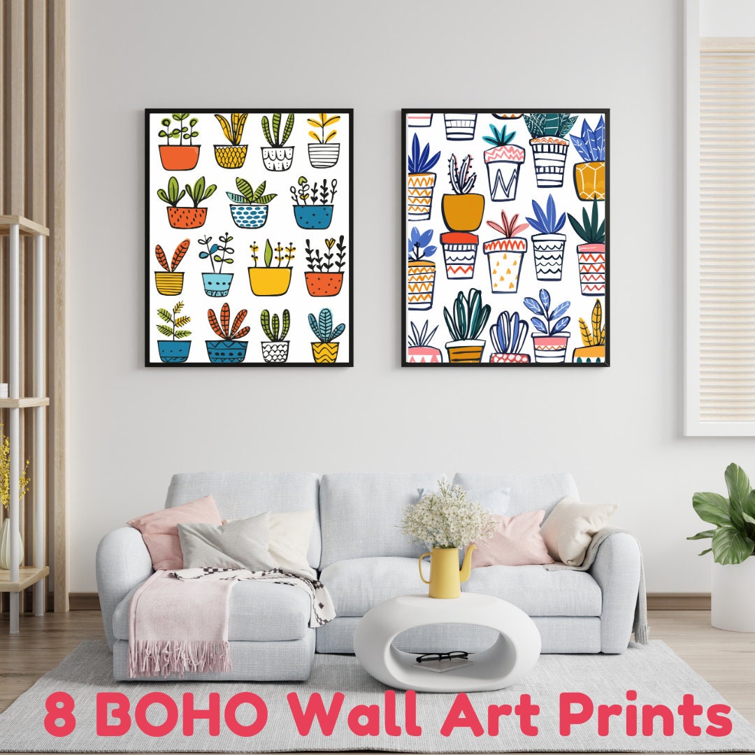 Boho Plant Wall Art Prints, Wall Decor, High Quality Digital Printable ...