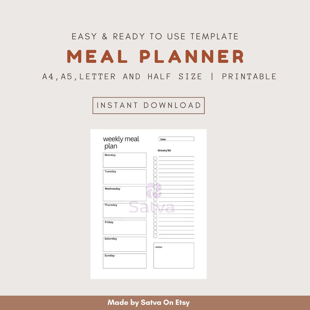 Weekly Meal Planner Printable PACK! Planner for Adults & Kids in A4, A5 ...