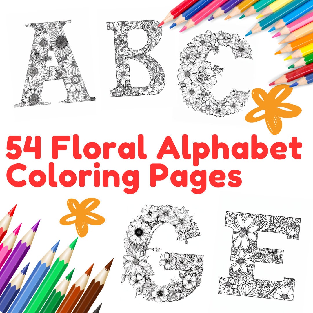 Easy Floral Alphabet Coloring Pages, Adult Coloring Pages, 54 High ...