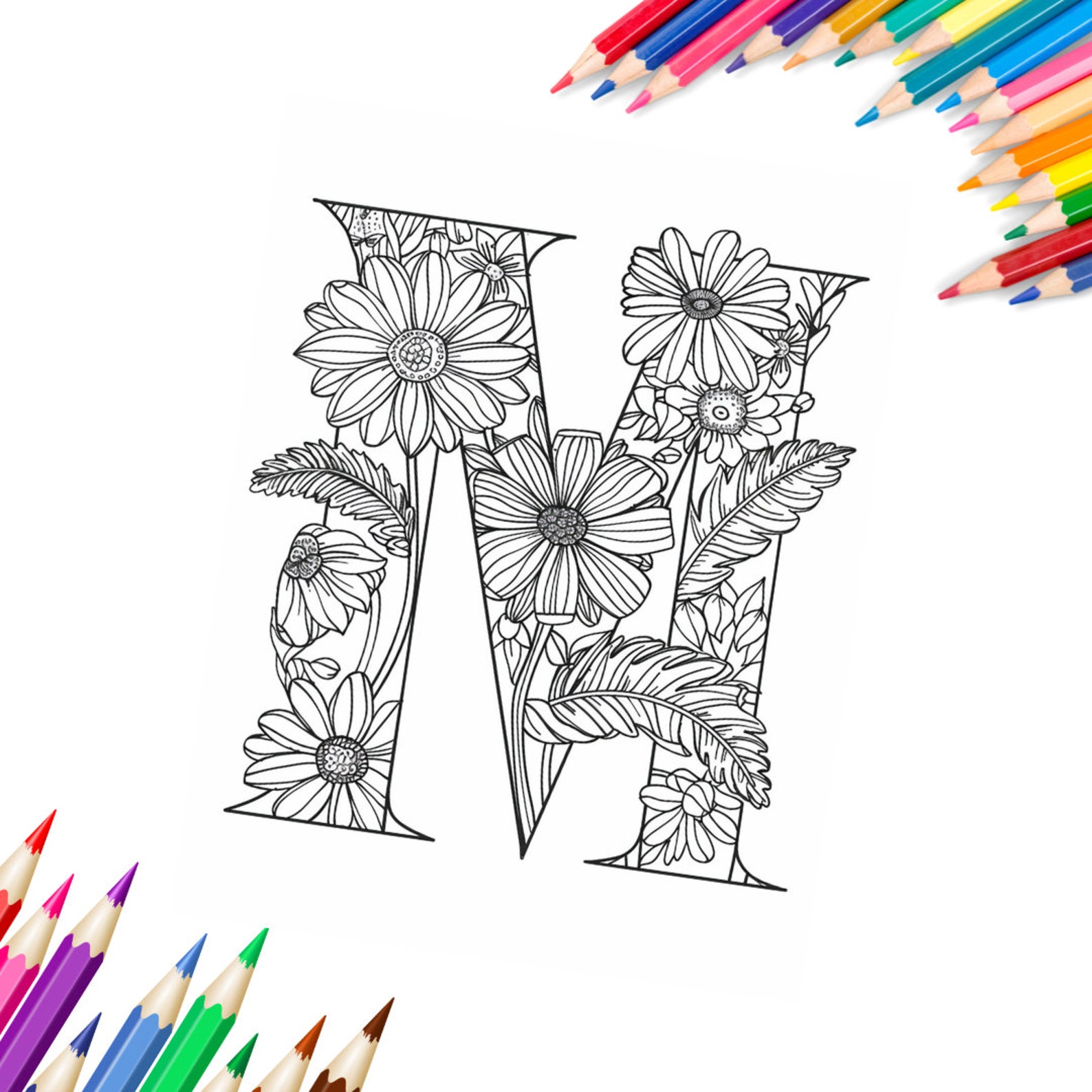 Easy Floral Alphabet Coloring Pages, Adult Coloring Pages, 54 High ...