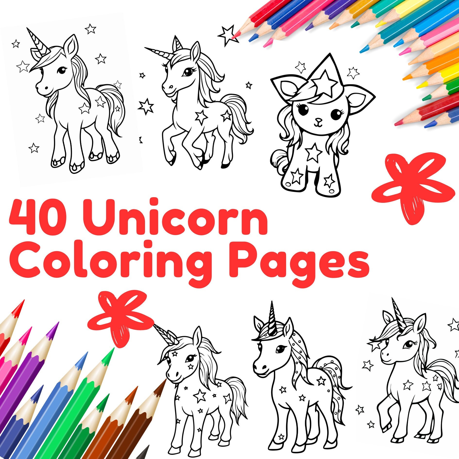 Easy Unicorn Coloring Pages for Kids, 40 High Quality and Easy Unicorn ...