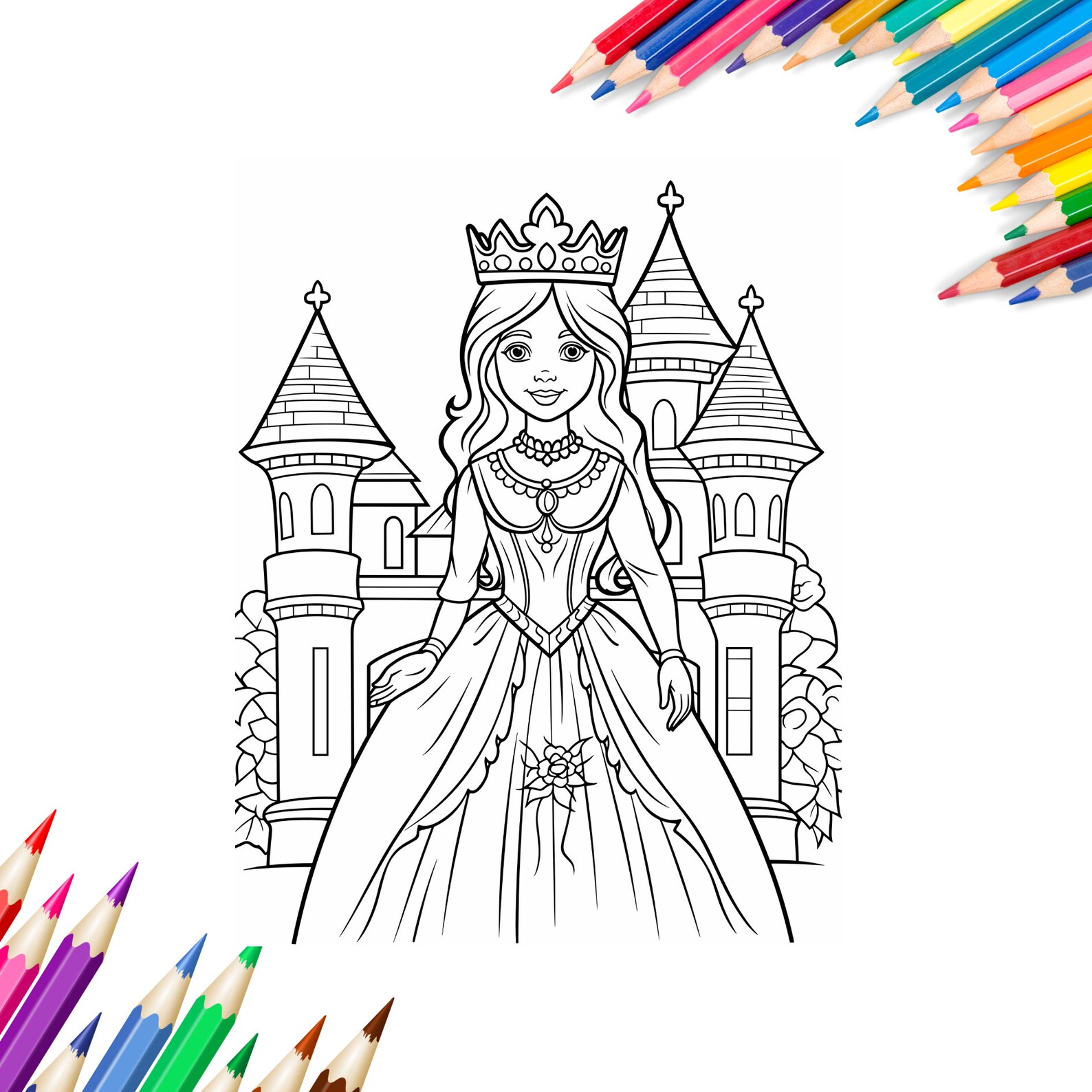 Easy Cute Princess Coloring Pages for Kids, 30 High Quality Coloring ...