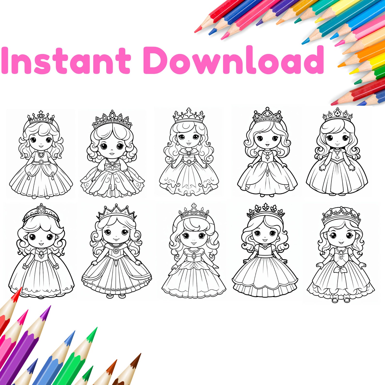 40 Kawaii Princess Coloring Pages for Kids - Etsy