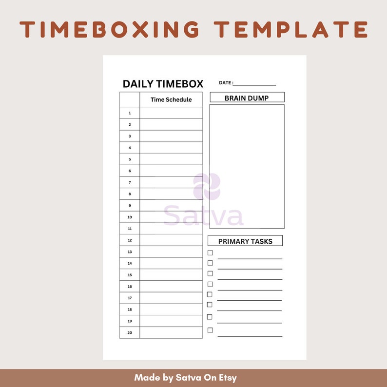 Timeboxing Planner Template: Brain Dump, Priorities (digital Download ...