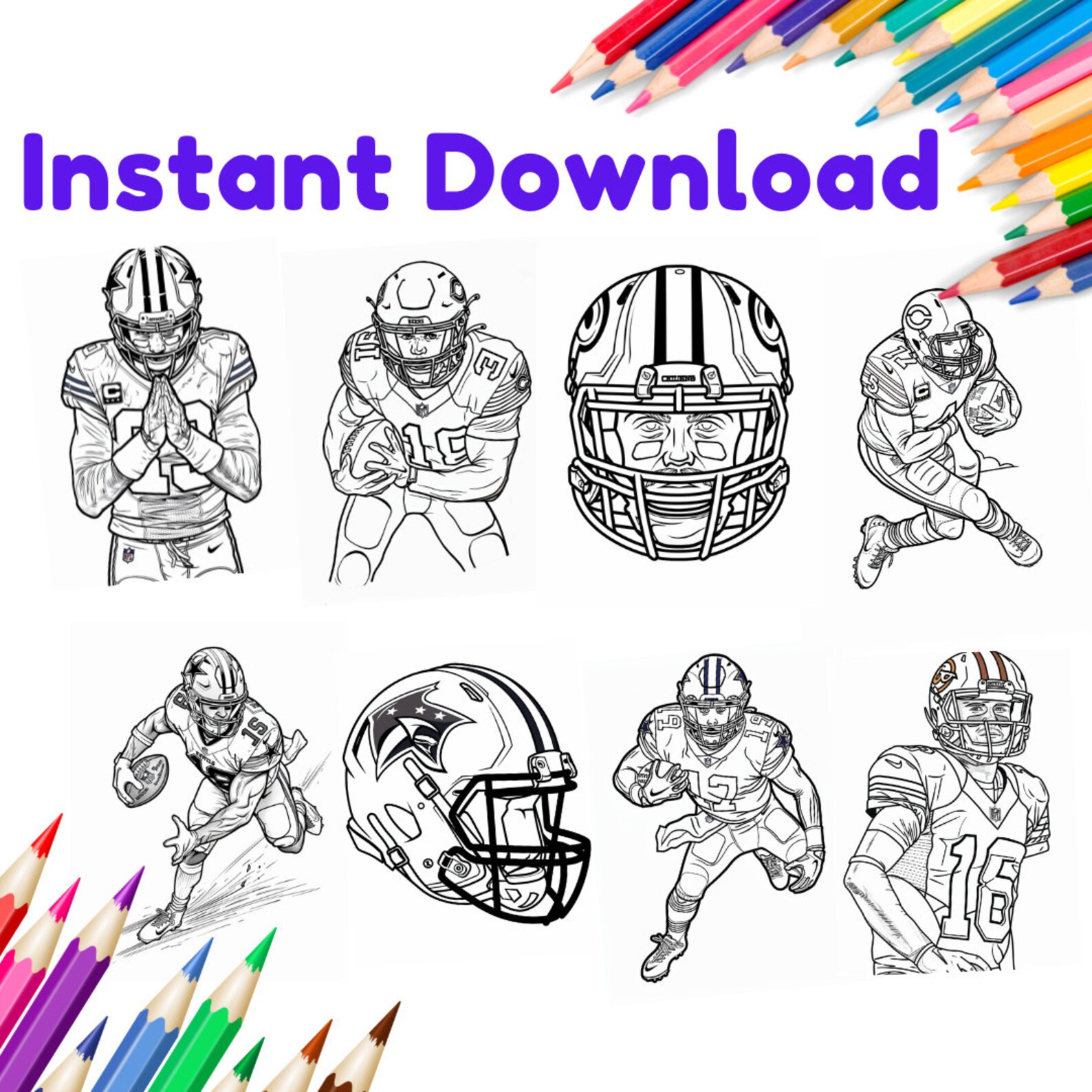 Football Coloring Pages, Printable Kids Activity (letter & A4) - Etsy