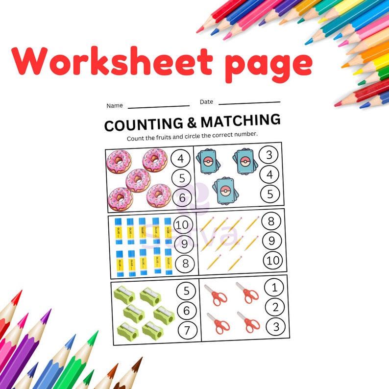 Counting and Matching Activity: 25 Summer Worksheets (digital Download ...