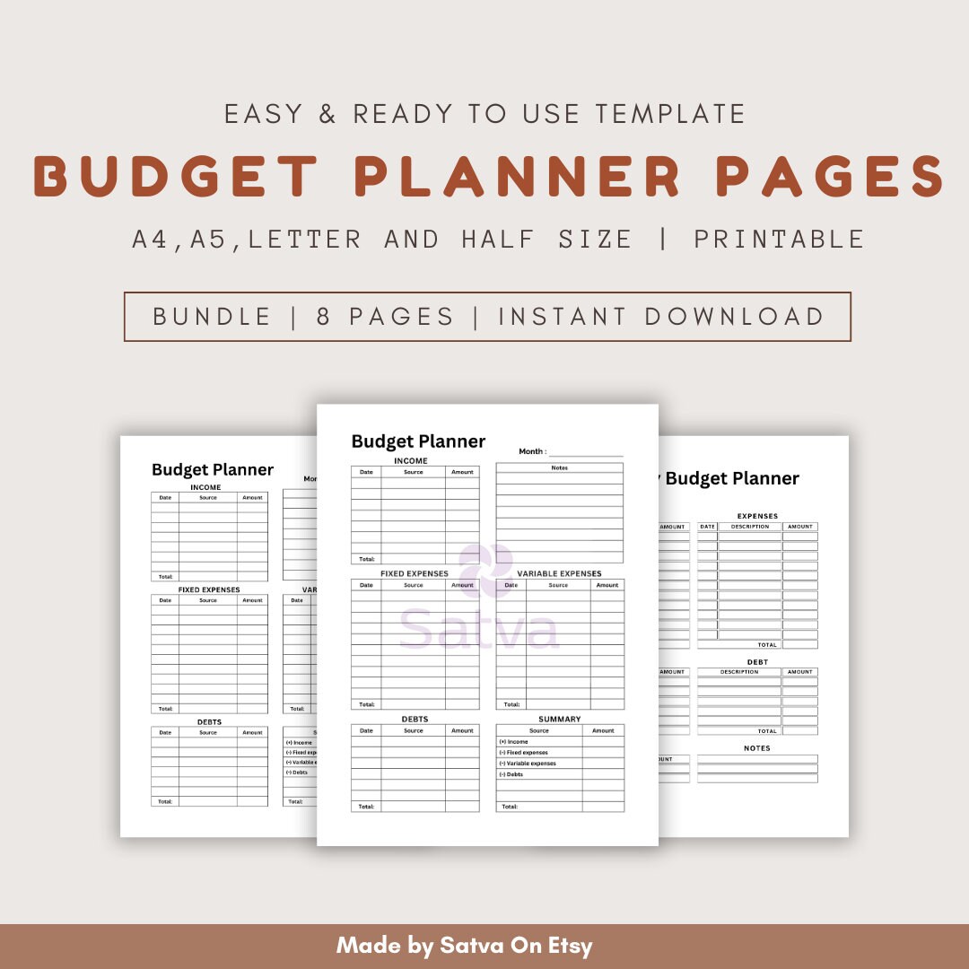 Monthly Budget Planner Printable Bundle: A4, A5, Letter Sizes (digital ...