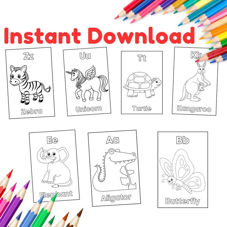 Easy Alphabet Animal Coloring Pages for Kids, 26 High Quality Alphabet ...