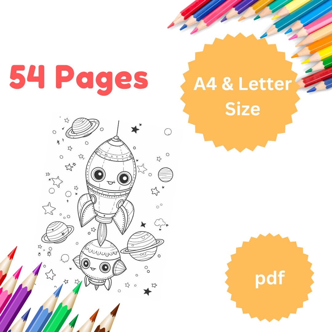 Space Coloring Pages for Kids: Printable Letter & A4 (digital Download ...