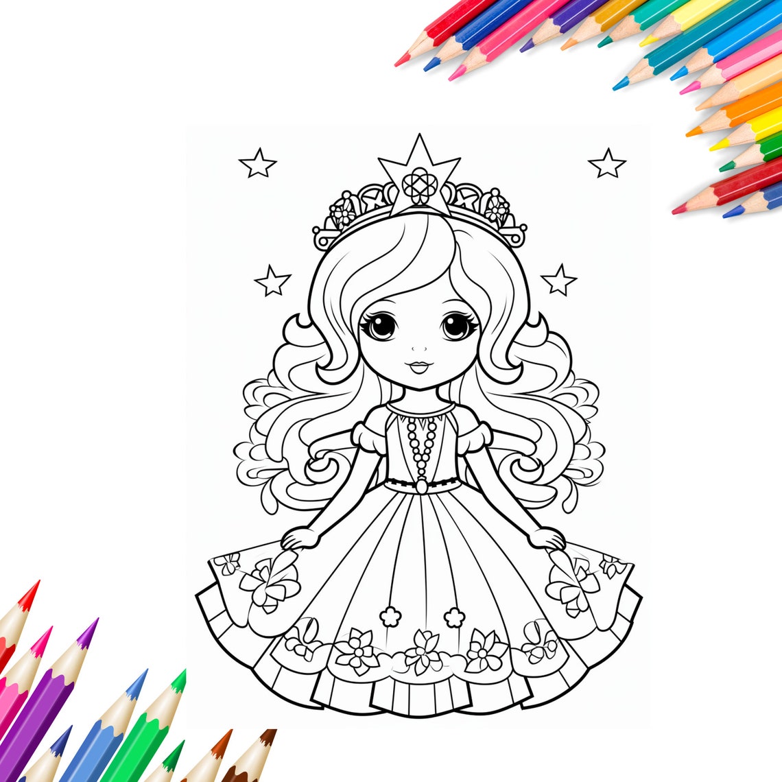 40 Kawaii Princess Coloring Pages for Kids - Etsy