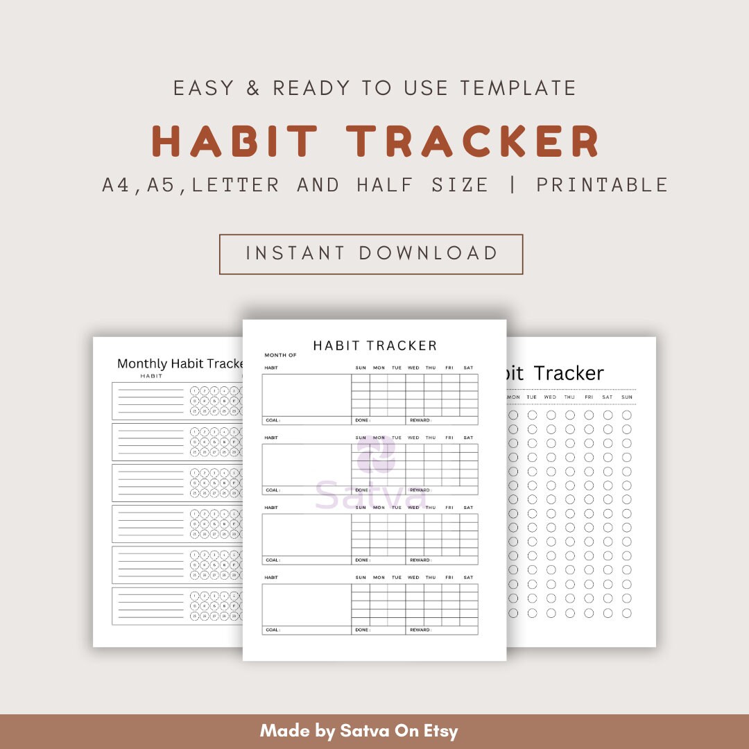 Monthly Habit Tracker Printable Landscape, Habit Tracker Template ...