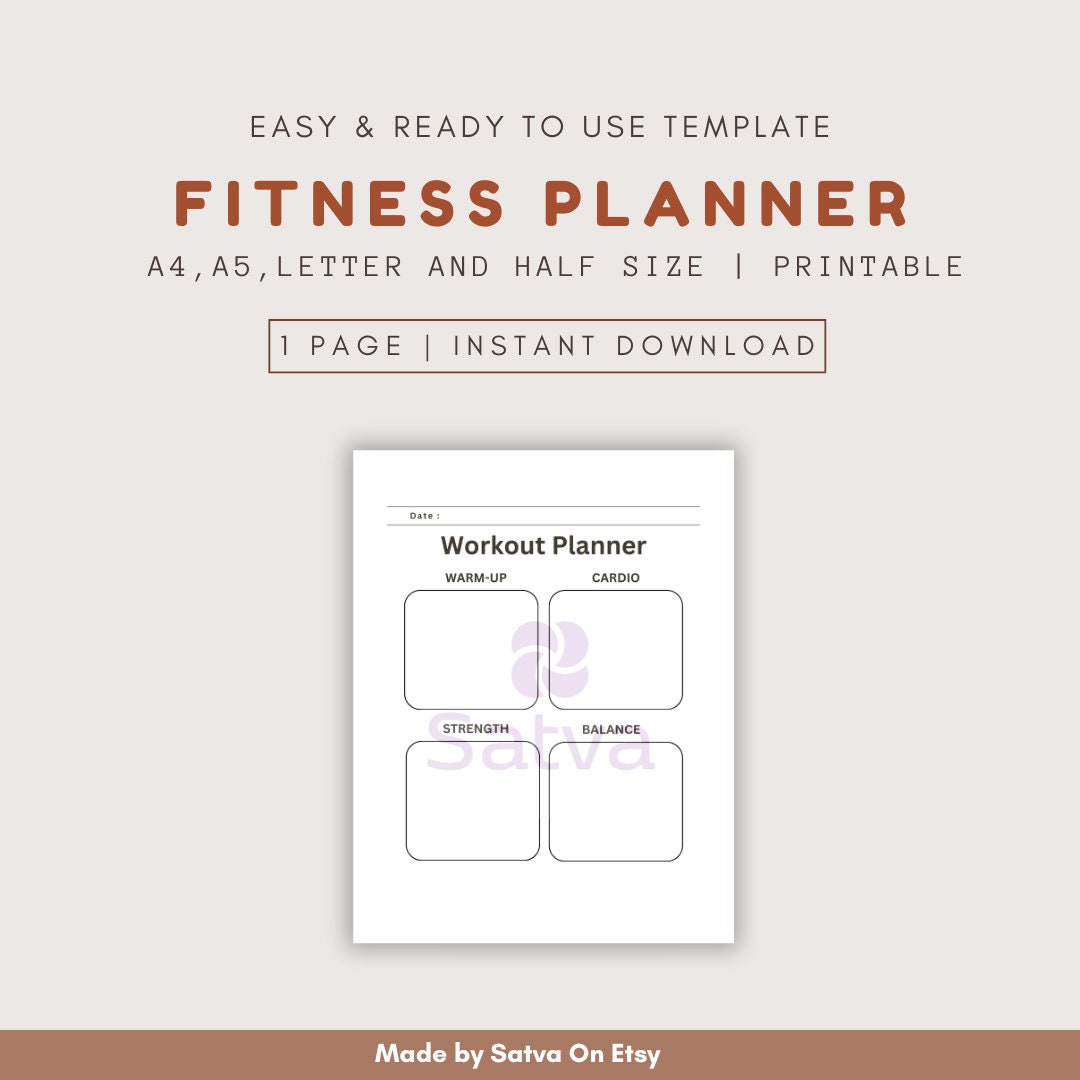 Workout Planner Printable: Fitness Template, A4/a5/letter Sizes ...