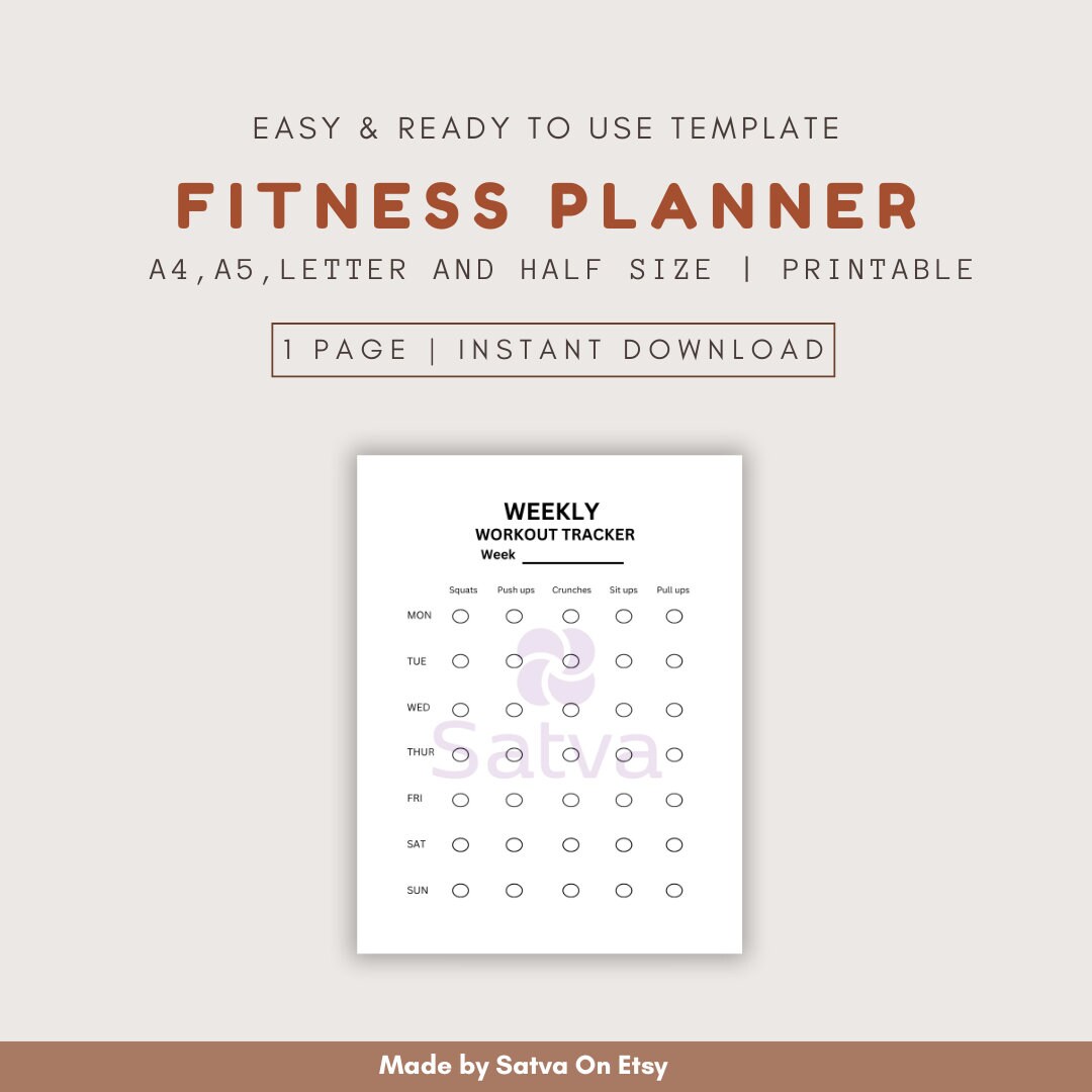 Workout Planner Printable: Weekly Fitness Tracker (A4, A5, Letter, Half ...