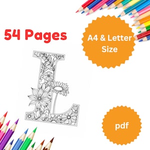 Easy Floral Alphabet Coloring Pages, Adult Coloring Pages, 54 High ...