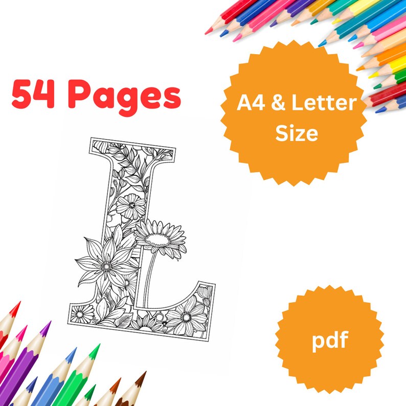 Easy Floral Alphabet Coloring Pages, Adult Coloring Pages, 54 High ...