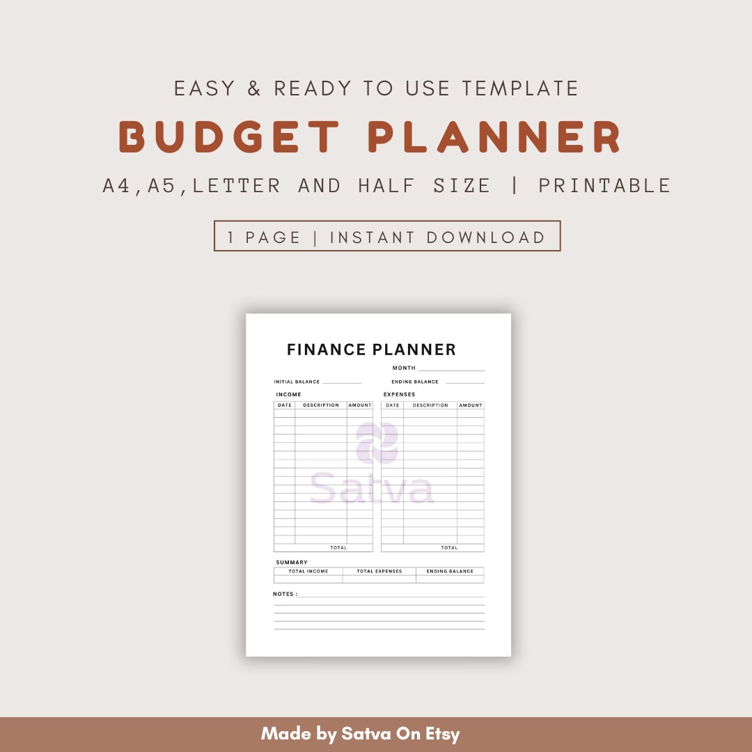 Monthly Budget Planner Printable: Finance Organizer (A4, A5, US Letter ...