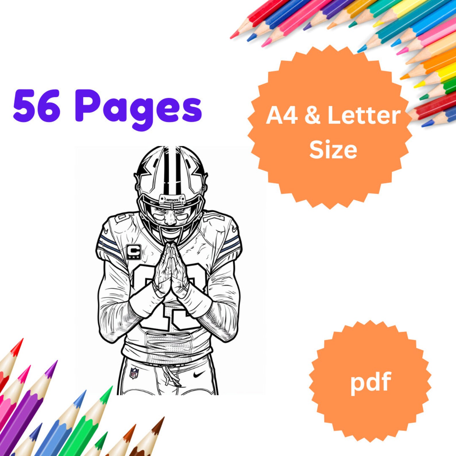 Football Coloring Pages, Printable Kids Activity (letter & A4) - Etsy
