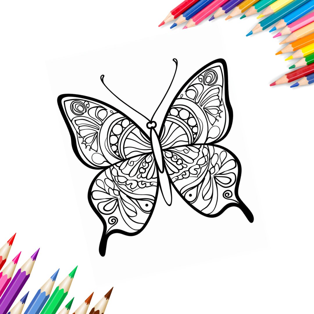 Mandala Butterfly Coloring Pages: Adult Coloring Books (printable ...
