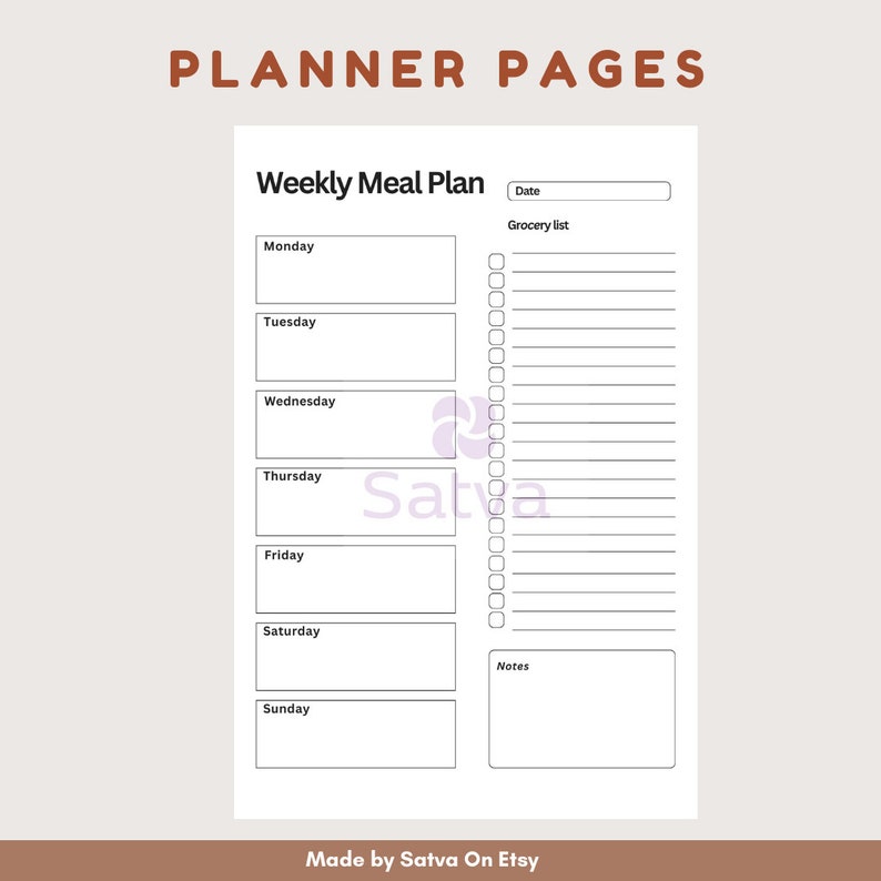 Weekly Meal Planner Printable Bundle: A4, A5, Letter Sizes (digital ...