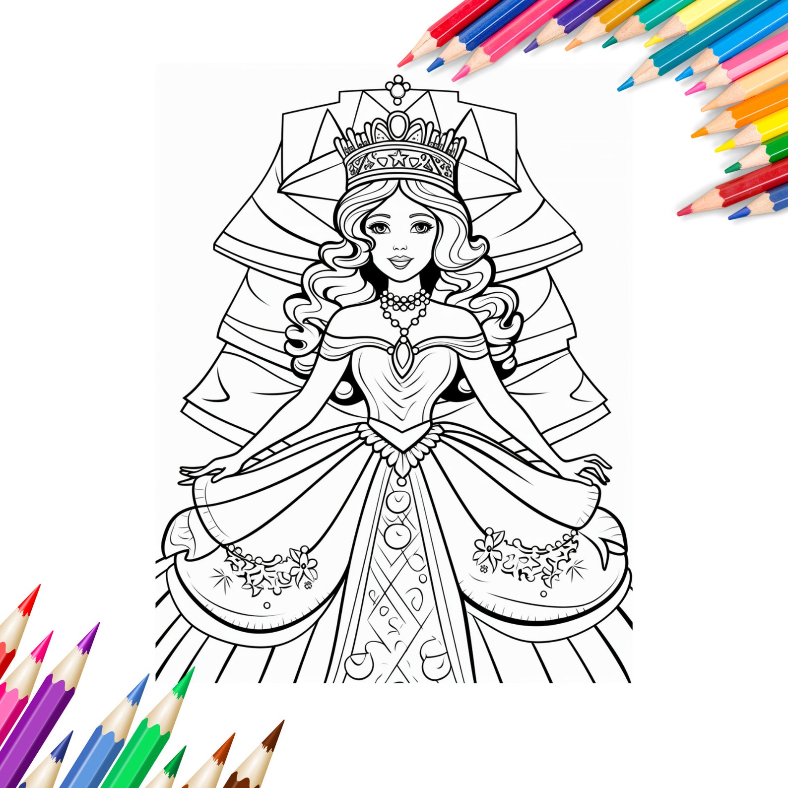 Cute Princess Coloring Pages for Kids, 30 Printable Designs (digital ...