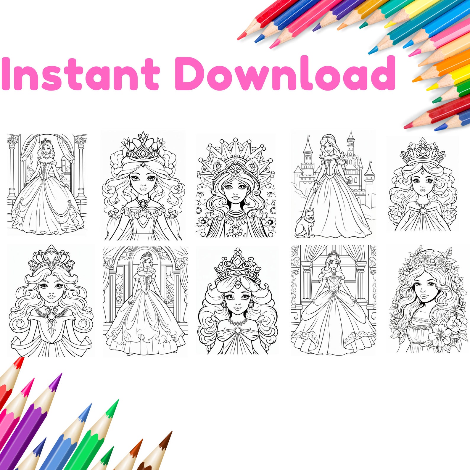Easy Cute Princess Coloring Pages for Kids, 30 High Quality Coloring ...