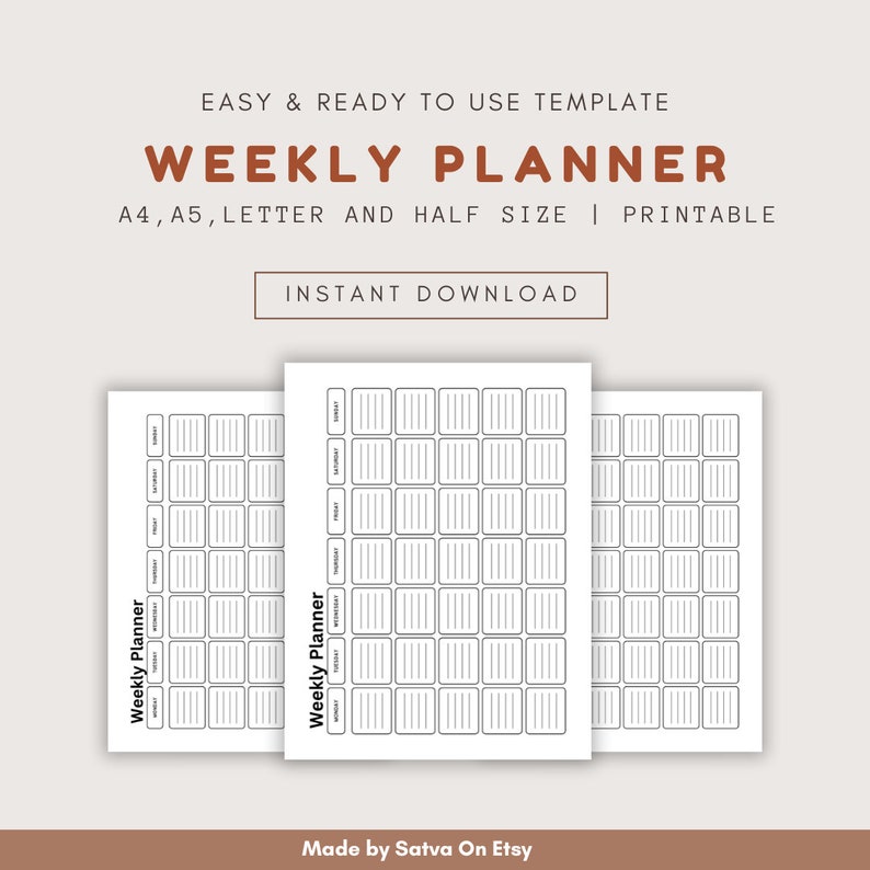 Weekly Planner Printable ! Planner for Adults in A4, A5, Us Letter ...