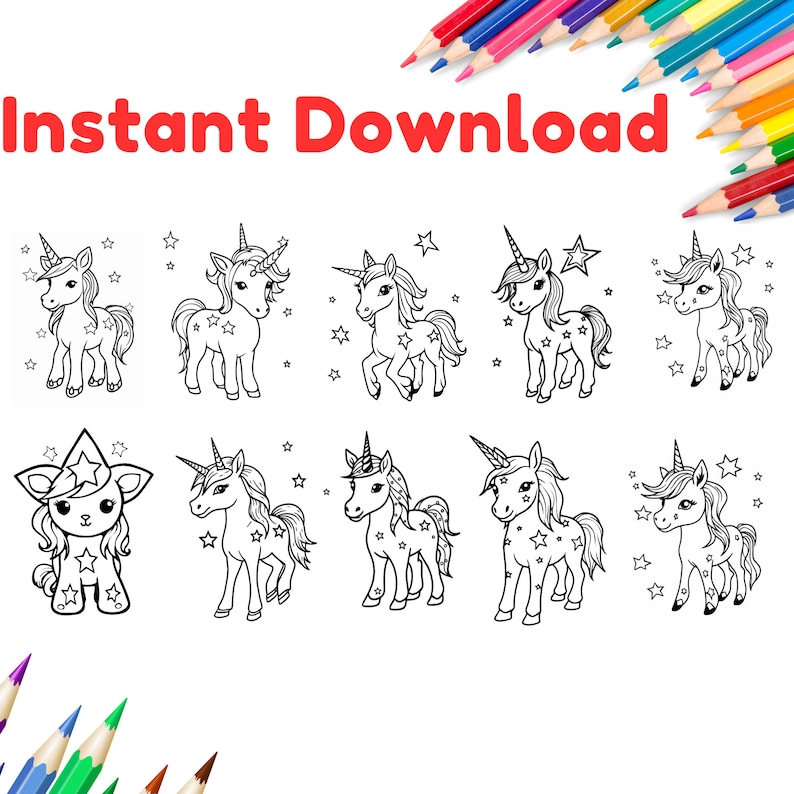 40 Easy Unicorn Coloring Pages for Kids (digital Download) - Etsy