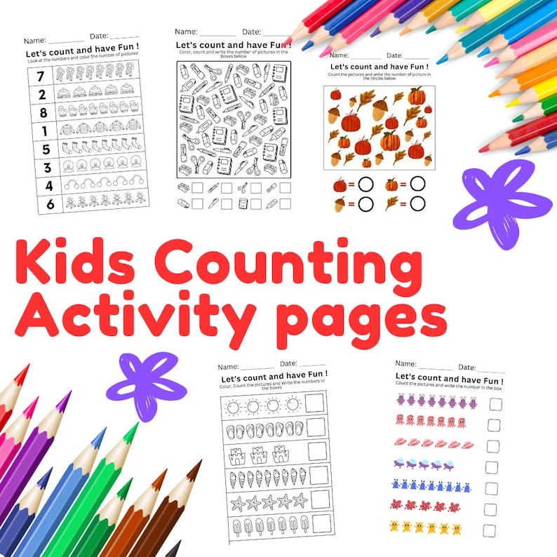 Kids Counting Activity Worksheets: Fun Toddler Printables (a4/letter ...