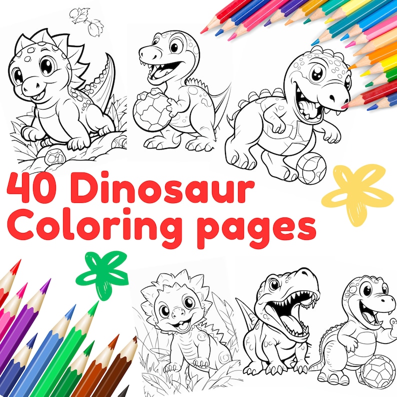 40 Easy Dinosaur Coloring Pages: Kids Printable (PDF) - Etsy