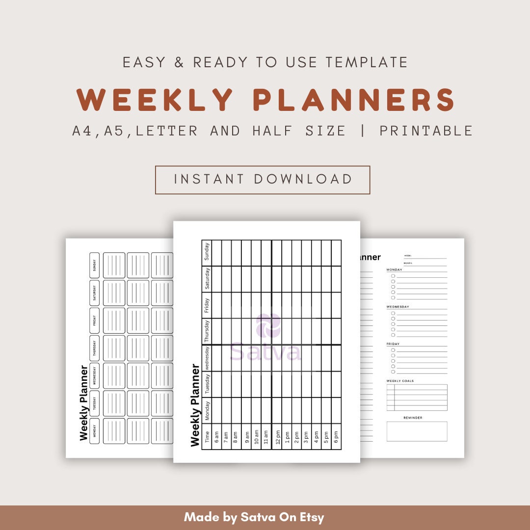 Weekly Planner Printable Bundle, Productivity Planner, Work From Home ...