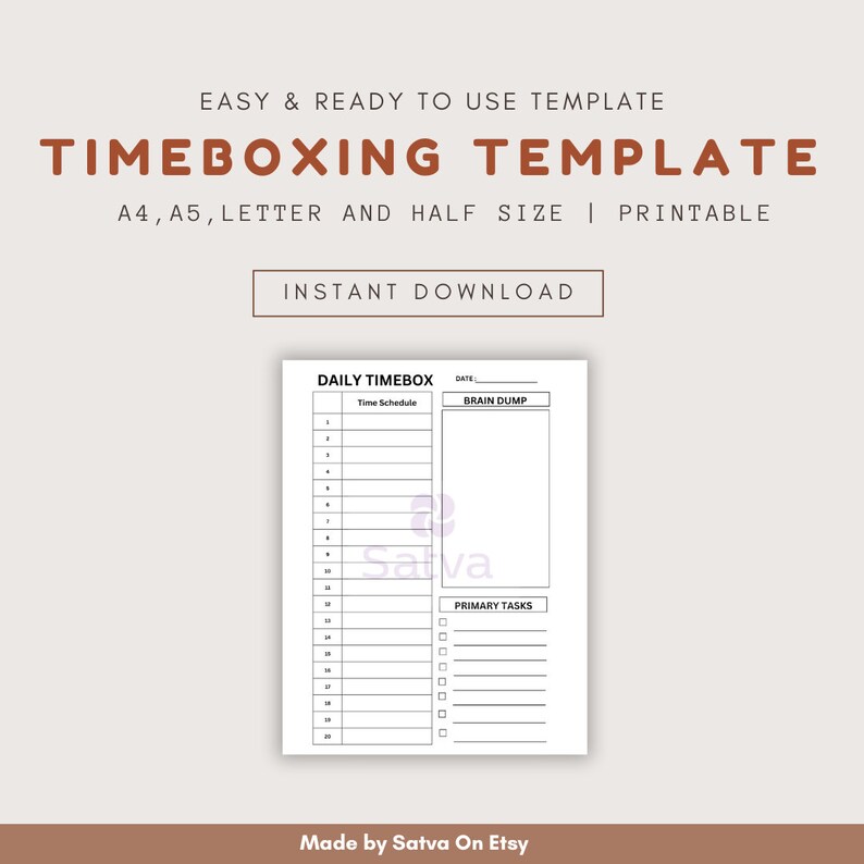 Timeboxing Planner Template: Brain Dump, Priorities (digital Download) - Etsy