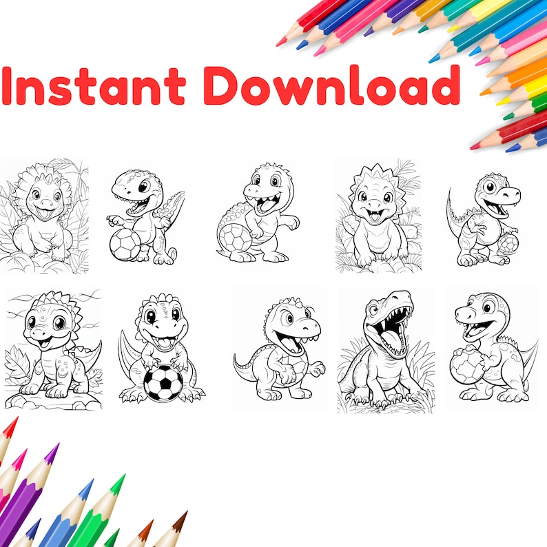 40 Easy Dinosaur Coloring Pages: Kids Printable (PDF) - Etsy