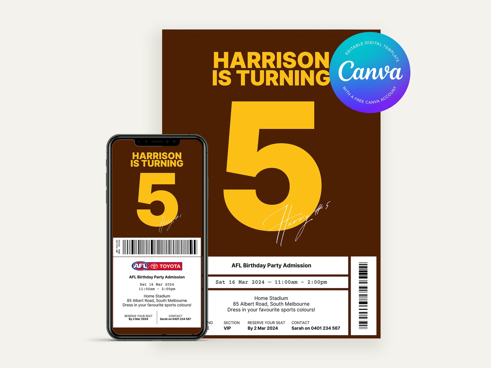 Editable Hawthorn Hawks Birthday Invitation | Canva Digital Template ...