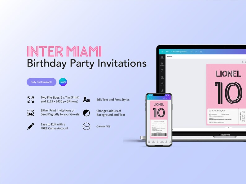 Editable Inter Miami FC Birthday Invitation | Canva Digital Template ...