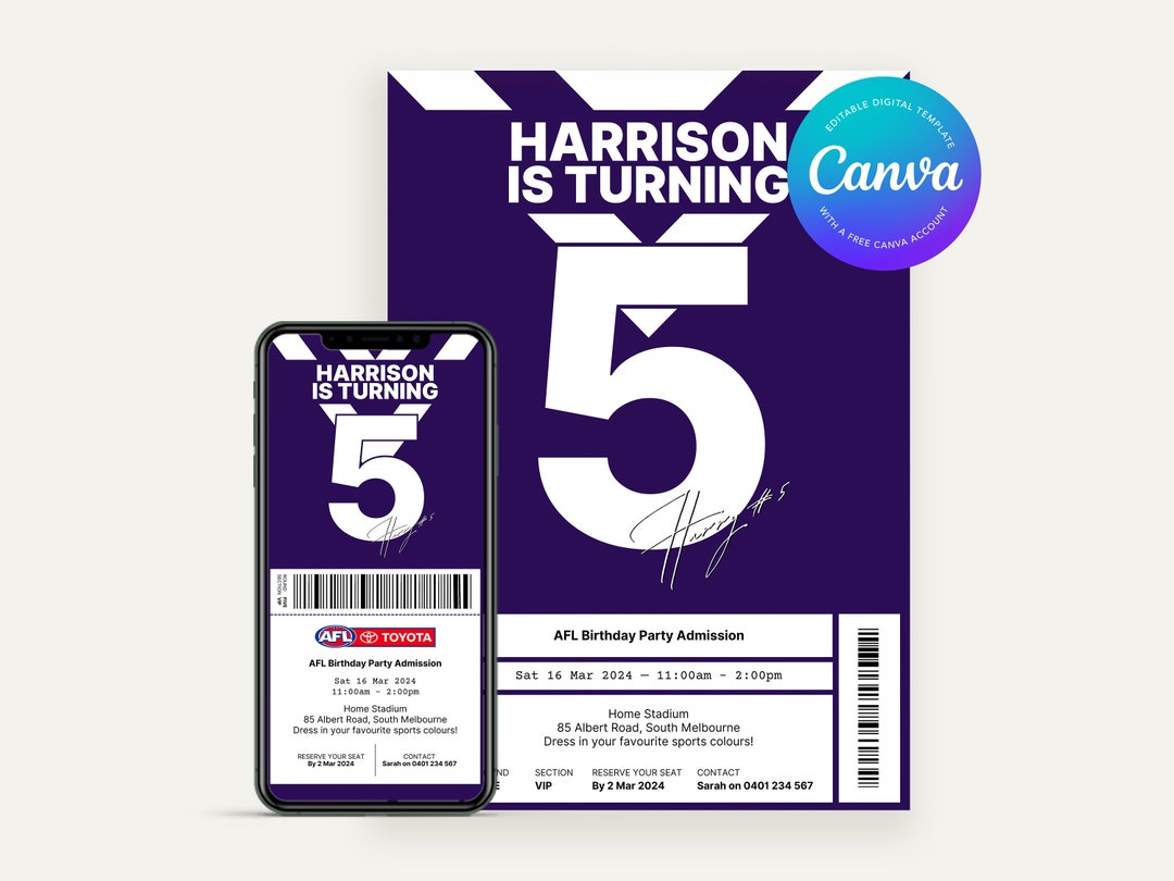 Fremantle Dockers Birthday Invitation | AFL Footy Party (canva Digital ...