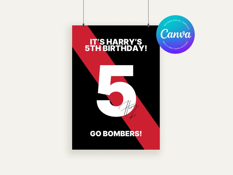 Printable Essendon Bombers Welcome Sign Canva Digital Template Editable ...