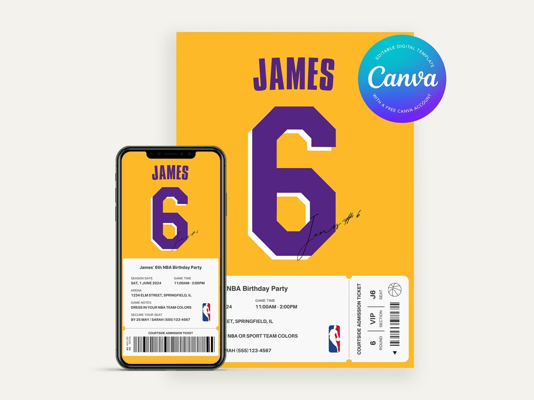 Editable LA Lakers Birthday Invitation | Canva Digital Template ...
