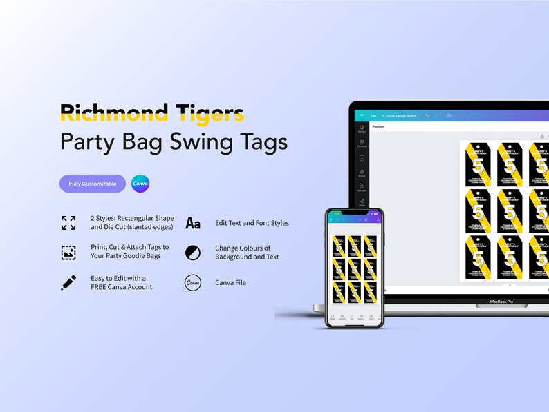 Printable Richmond Tigers Gift Tags | Canva Digital Template | Editable ...