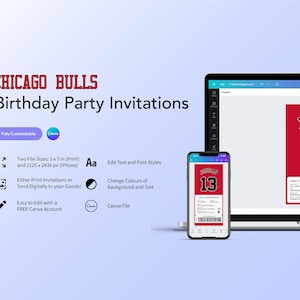 Editable Chicago Bulls Birthday Invitation | Canva Digital Template ...