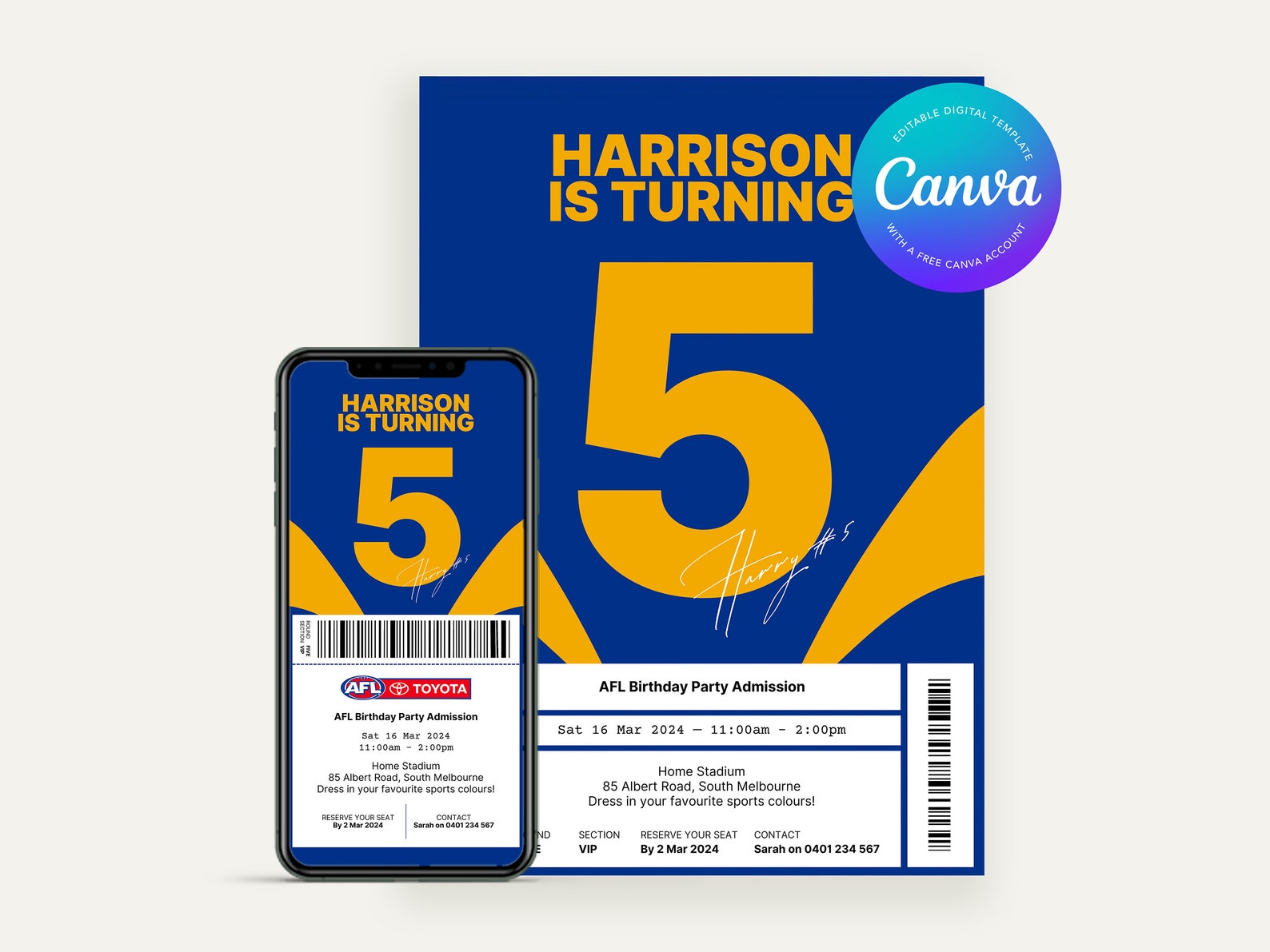West Coast Eagles Birthday Invitation | AFL Ticket, Canva Template ...